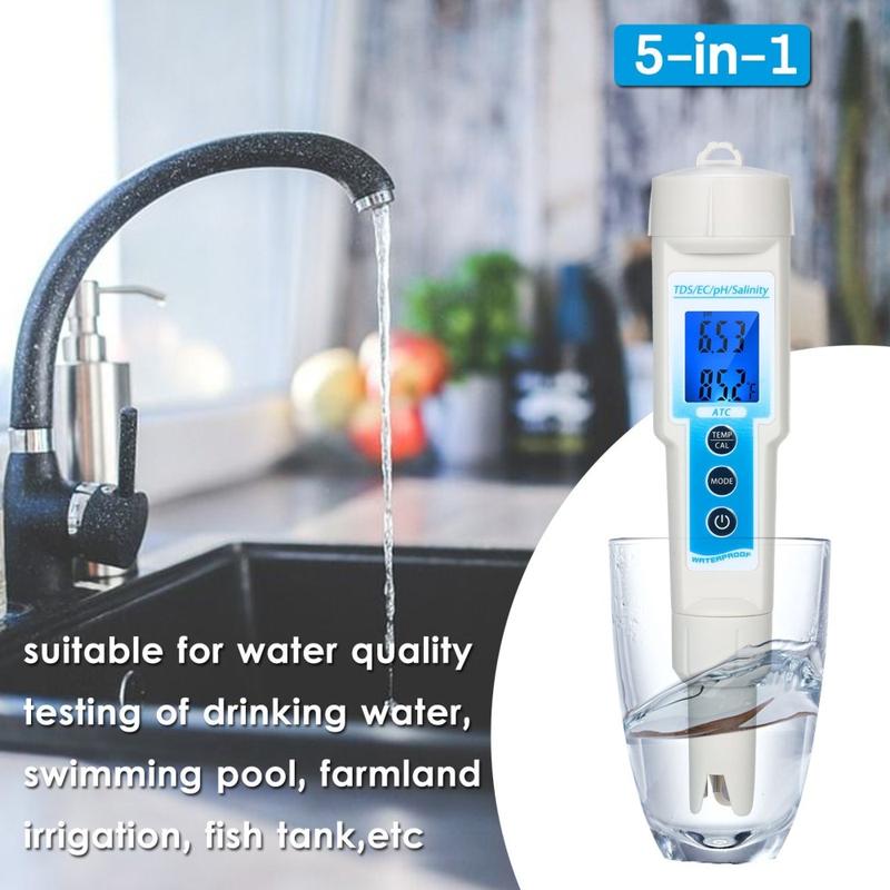 5-in-1 pH Meter Lichtgewicht Duurzaam Waterdicht Multifunctioneel TDS ...
